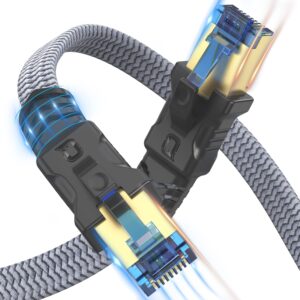 cat 8 ethernet cable 30 ft, fastest cat8 internet network cable high speed 2000mhz 40gbps s/ftp rj45 cables for gaming/ps4/5/modem/router, braided heavy duty lan cable shielded in wall/indoor&outdoor