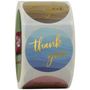 6 colors watercolor thank you stickers, 1.5 inch waterproof thank you sticker labels roll, 500 gold stamping thank you stickers small business, adhensive labels for small business packaging supplies