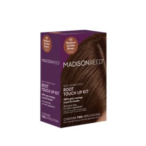 madison reed root perfection permanent root touch up, medium golden brown 6g dervio, 10 minutes for 100% gray root coverage, ammonia-free hair dye, two applications