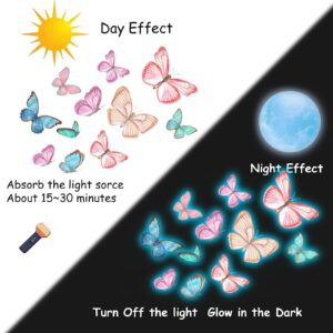 Glow in The Dark Butterfly Wall Decals Blue Luminous Butterfly Wall Stickers Wall Art Butterfly Decor DIY Wall Decals for Kids Girls Bedroom Bathroom Decorations