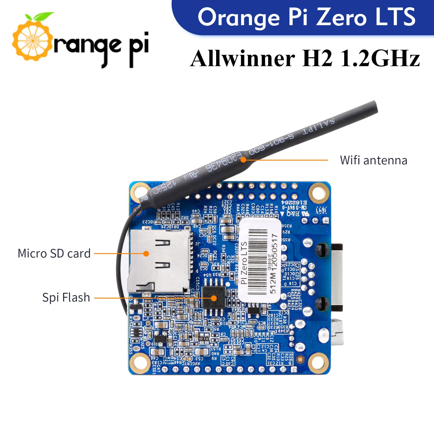 Orange Pi Zero LTS 512MB DDR3 AllWinner H3 Quad-Core A7 Single Board Computer, WiFi Support, Open Source Development Board Microcontroller Mini PC Run Android/Lubuntu/Debian (Zero LTS+Case)