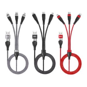 lhjry usb a/c to multi charging cable, 4ft 3pack universal 6-in-1 usb cellphone cables, multiple charger cord with phone/type c/micro usb connectors for laptop/tablet/phone(gray,black,red)