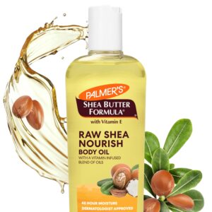 palmer's shea formula raw shea body oil with vitamin e, deep body moisturizer to soothe & nourish dry, sensitive & eczema-prone skin, 8.5 oz