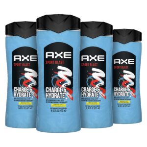 axe body wash charge & hydrate sports blast energizing citrus scent men's body wash, 100 percent recycled bottle 16 oz 4 count