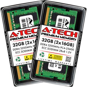 a-tech 32gb (2x16gb) ddr4 3200mhz pc4-25600 (pc4-3200aa) cl22 ecc sodimm 2rx8 1.2v 260-pin ram memory for microserver, workstation, and networking platforms