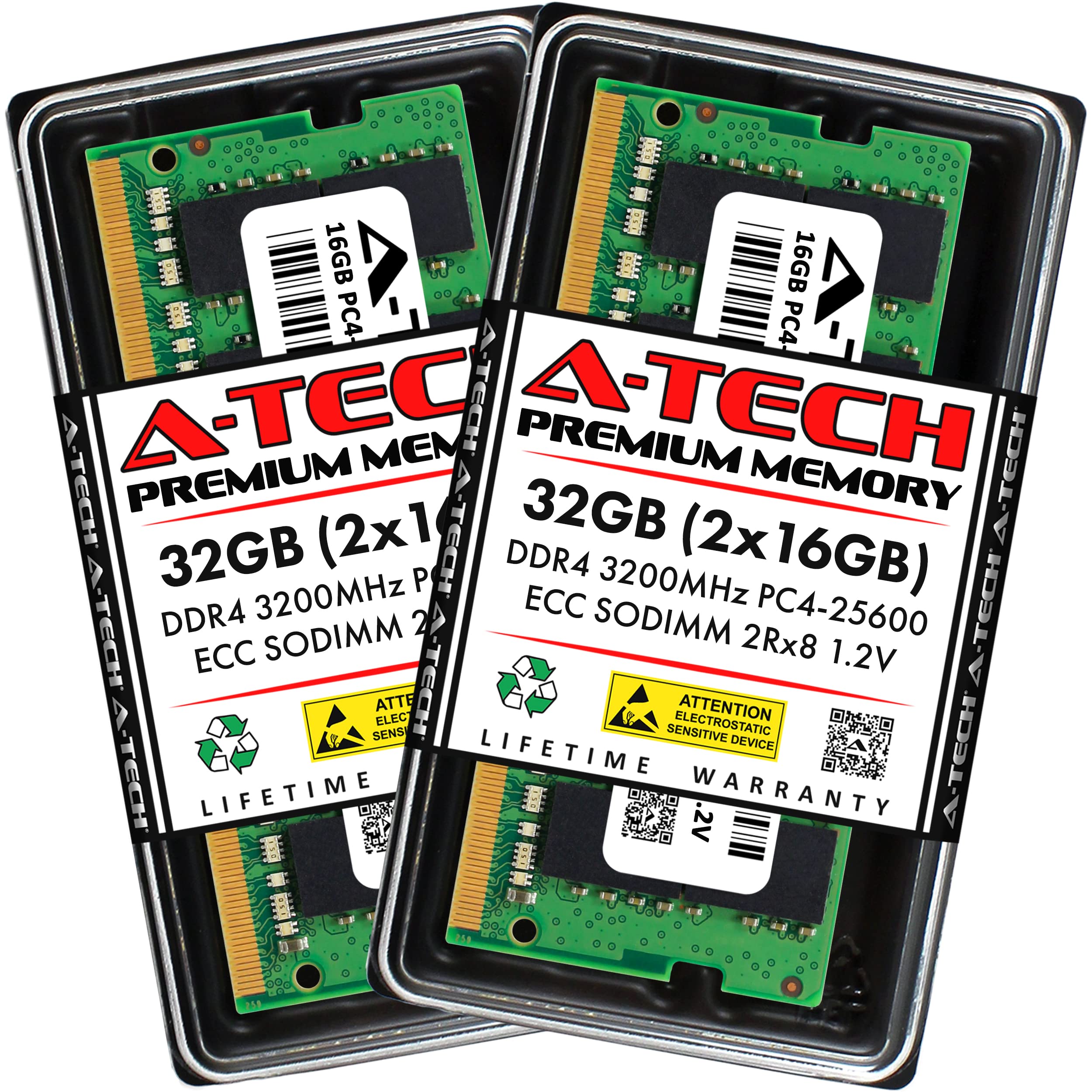 A-Tech 32GB (2x16GB) DDR4 3200MHz PC4-25600 (PC4-3200AA) CL22 ECC SODIMM 2Rx8 1.2V 260-Pin RAM Memory for Microserver, Workstation, and Networking Platforms