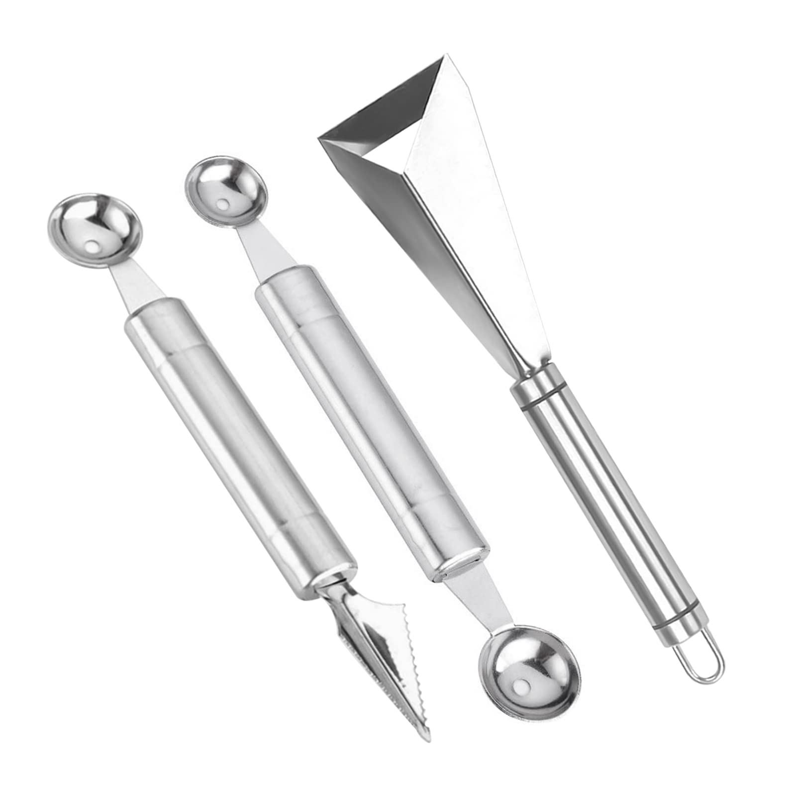 Klyuqoz Fruit Carving Tools, Fruit Carving Knife Pack of 3, Stainless Steel Vegetable Carving Tools, Melon Baller Scoop DIY Carving Knives for Home Kitchen