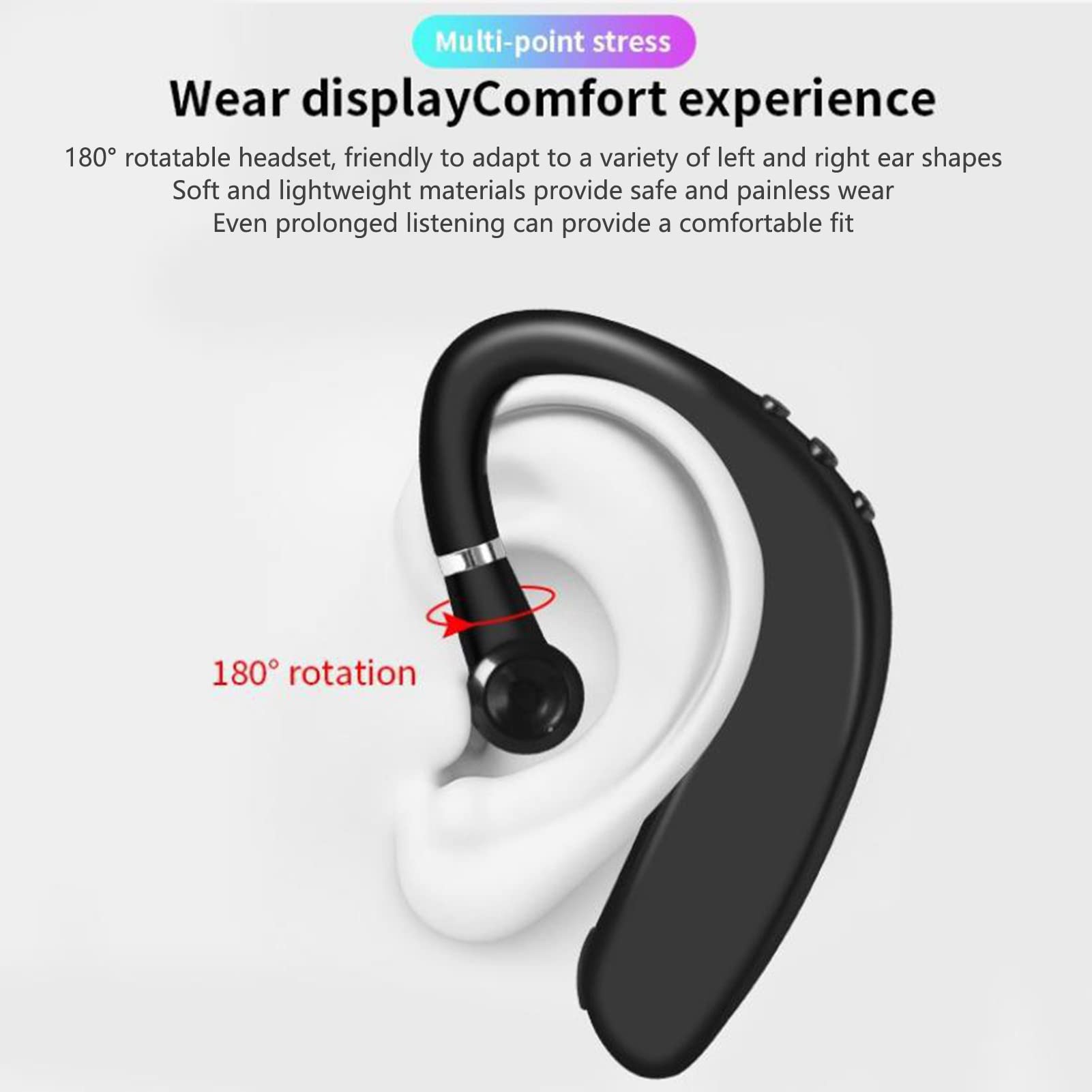 Bluetooth Headset,Bluetooth 5.2 Headset Waterproof Ultralight Hands Single Ear Business Earphone for Sport D