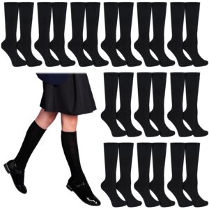 janmercy 12 pairs knee high socks for girls school uniform socks breathable seamless long tube socks for uniform dresses(large,black)