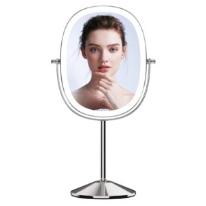 lovespejo 9''lighted makeup mirror with magnification, 1x/7x magnifying mirror, rechargeable double sided oval led makeup mirror, 3 colors dimmable lighted makeup mirror，360° rotation cosmetic mirror