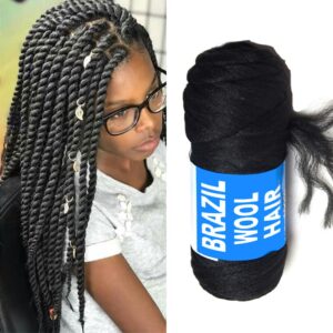 Brazilian Wool Hair Acrylic Yarn 100% for African Crochet Braid/Box Braids/Jumbo Braiding/Senegalese Twist/Faux Locs/Twist Wraps Synthetic Fiber Hair Extensions Natural Black Color