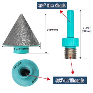 GYTYCATAH Diamond Beveling Chamfer Bits, 48mm Diamond Countersink Drill Bits for Existing Holes Enlarging Shaping Trimming in Tile Marble Glass Granite, 5/8"-11 Thread x 3/8” Hex Shank Adapter (Blue)