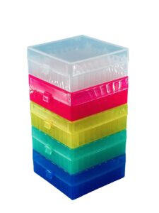 luerflex 100 well cryobox micro centrifuge tube cryogenic storage box with associated color lids pack of 5