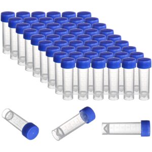 zenfun set of 100 plastic test tubes with lids, 5 ml graduated shot tubes with screw caps small vials container for liquid, laboratory, school