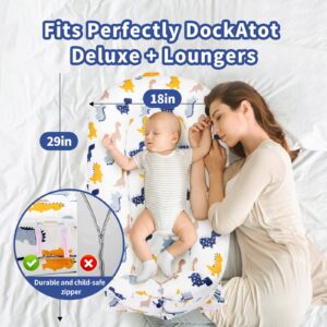 Baby Lounger Cover for Dockatot Deluxe + | 100% Cotton Hypoallergenic Newborn Premium Quality Spare Cover(Cover Only) (Dino)