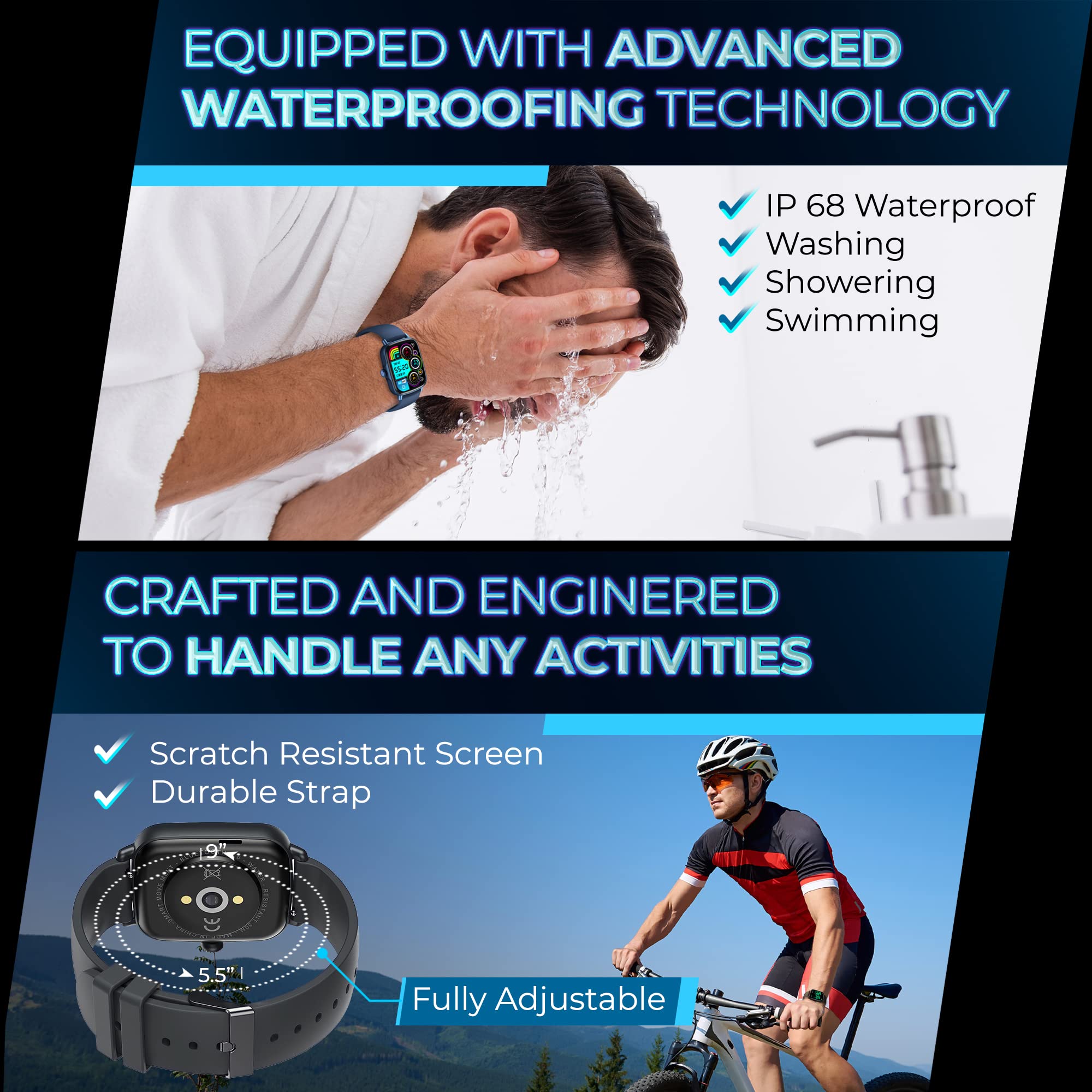 Inspiratek Smartwatch for Men & Women - Multi-Function Health Fitness Watch w/Accurate All- Day Sleep, Step & Heart Rate Monitoring - Waterproof IOS and Android Smart Watch for Women & Men (Black)