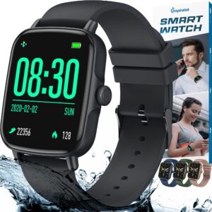 inspiratek smartwatch for men & women - multi-function health fitness watch w/accurate all- day sleep, step & heart rate monitoring - waterproof ios and android smart watch for women & men (black)