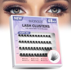 wonsis 𝑳𝒂𝒔𝒉 𝑪𝒍𝒖𝒔𝒕𝒆𝒓𝒔, false eyelashes individual for diy lash extension, 𝑴𝒊𝒙 𝑳𝒆𝒏𝒈𝒕𝒉 individual lashes, natural look 𝑹𝒆𝒖𝒔𝒂𝒃𝒍𝒆 cluster lashes for home (allure-𝗠𝗶𝘅)