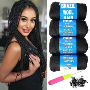 brazilian wool hair acrylic yarn 100% for african crochet braid/box braids/jumbo braiding/senegalese twist/faux locs/twist wraps synthetic fiber hair extensions natural black color