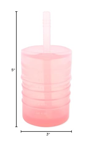 Bumkins Baby and Toddler Cups, Sippy Cup with Straw, Spill Proof, Transition Cup for Babies Ages 1 Year, Safely Sip from Lid, Straw or Cup, First Year Supplies, Platinum Silicone, Holds 7oz, Pink