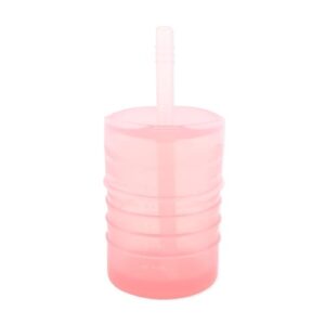 bumkins baby and toddler cups, sippy cup with straw, spill proof, transition cup for babies ages 1 year, safely sip from lid, straw or cup, first year supplies, platinum silicone, holds 7oz, pink