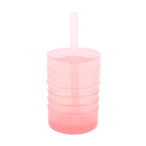 Bumkins Baby and Toddler Cups, Sippy Cup with Straw, Spill Proof, Transition Cup for Babies Ages 1 Year, Safely Sip from Lid, Straw or Cup, First Year Supplies, Platinum Silicone, Holds 7oz, Pink