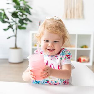 Bumkins Baby and Toddler Cups, Sippy Cup with Straw, Spill Proof, Transition Cup for Babies Ages 1 Year, Safely Sip from Lid, Straw or Cup, First Year Supplies, Platinum Silicone, Holds 7oz, Pink