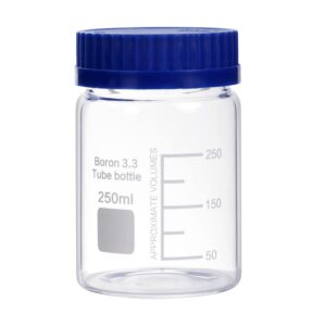 basstein lab media storage reagent wide mouth bottles borosilicate glass graduated gl70 screw cap leakproof multi-purpose for scientific | pack of 3 (blue,250ml)