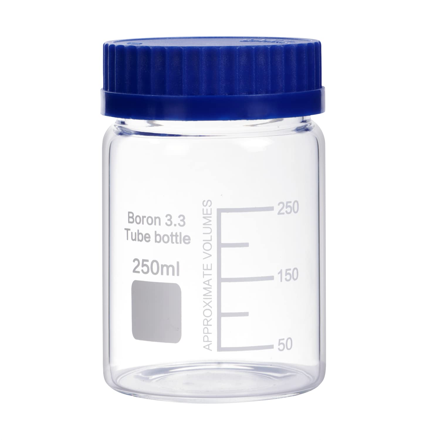 Basstein Lab Media Storage Reagent Wide Mouth Bottles Borosilicate Glass Graduated GL70 Screw Cap Leakproof Multi-Purpose for Scientific | pack of 3 (Blue,250ml)