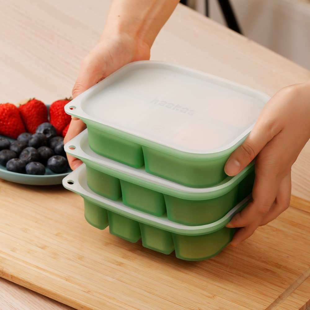 haakaa Silicone Baby Food Freezer Tray with Lid by haakaa - Perfect Storage Container for Homemade Baby Food, Vegetable & Fruit Purees, and Breast Milk, Pea Green