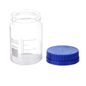 Basstein Lab Media Storage Reagent Wide Mouth Bottles Borosilicate Glass Graduated GL70 Screw Cap Leakproof Multi-Purpose for Scientific | pack of 3 (Blue,250ml)