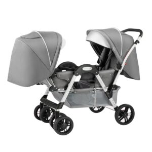 twin strollers for infant face to face umbrella stroller with adjustable backrest double baby stroller pushchair all-terrain carriage, child tray,pu wheels (color : gray 1)