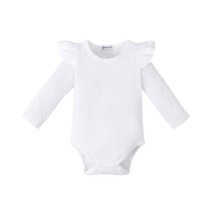 lysmuch baby girls ruffle long sleeve bodysuit infant solid color top jumpsuit clothes(white,9-12months)