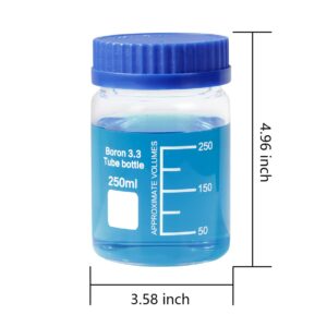 Basstein Lab Media Storage Reagent Wide Mouth Bottles Borosilicate Glass Graduated GL70 Screw Cap Leakproof Multi-Purpose for Scientific | pack of 3 (Blue,250ml)