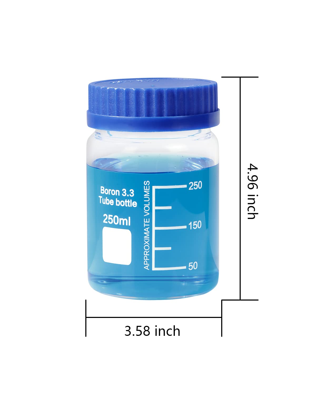 Basstein Lab Media Storage Reagent Wide Mouth Bottles Borosilicate Glass Graduated GL70 Screw Cap Leakproof Multi-Purpose for Scientific | pack of 3 (Blue,250ml)