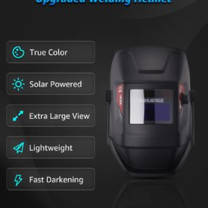 MANUSAGE Auto Darkening Welding Helmet for Men, Welding Hood Auto Darkening Has Dual Power Supply with Solar and Lithium Battery, Welding Mask True Color Shade 9-13 Ideal for Mig Tig ARC (M380SE)