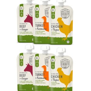 Serenity Kids 6+ Months Baby Food Pouches Puree Made With Ethically Sourced Meats & Organic Veggies | 3.5 Ounce BPA-Free Pouch | Meats + Herbs Variety Pack | 6 Count