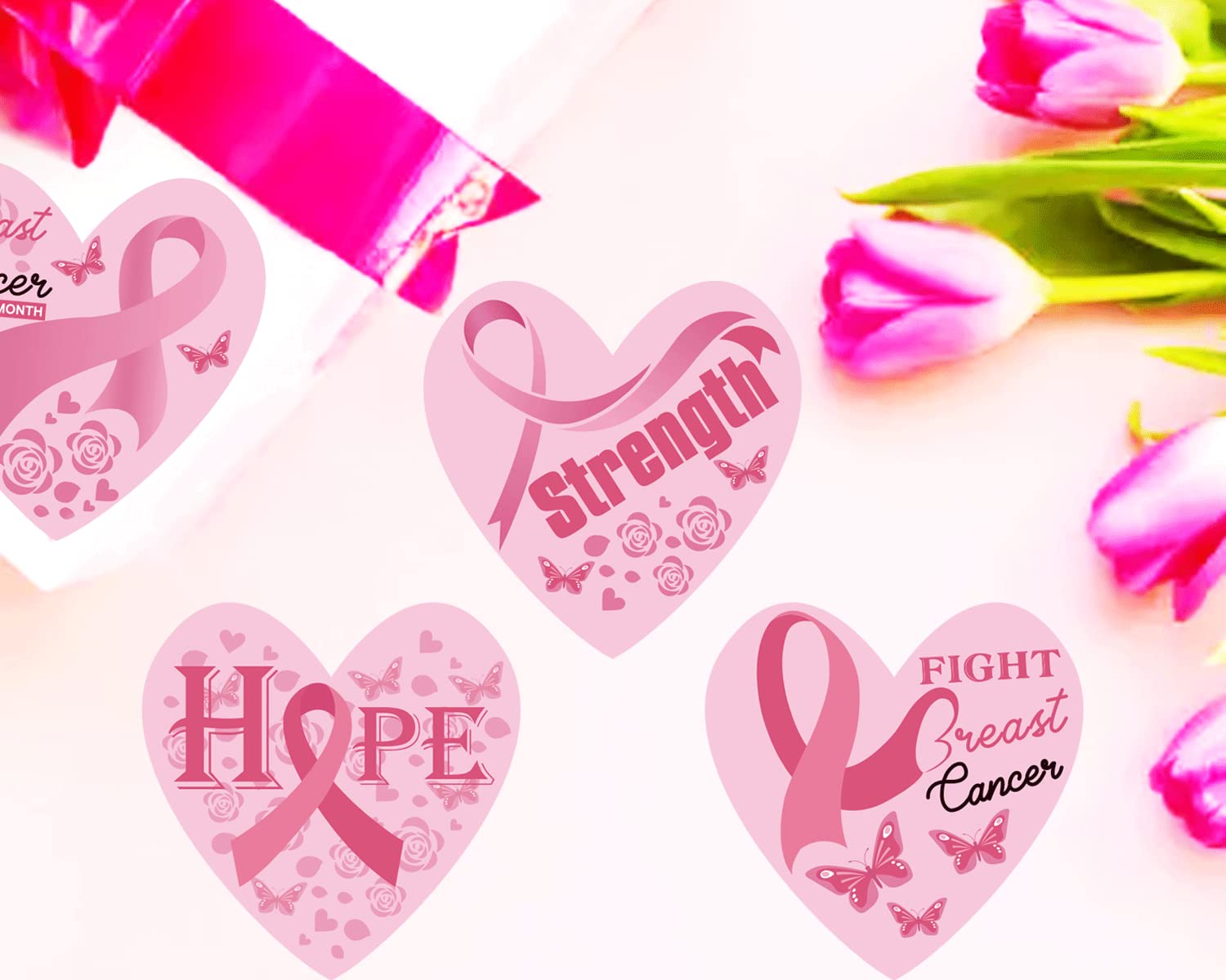 Breast Cancer Awareness Stickers 2 Inch Pink Heart Shaped Official Breast Cancer Hope Sticker for Women Girls,Charity Public Fundraising Favors Party Supplies 500 Pcs