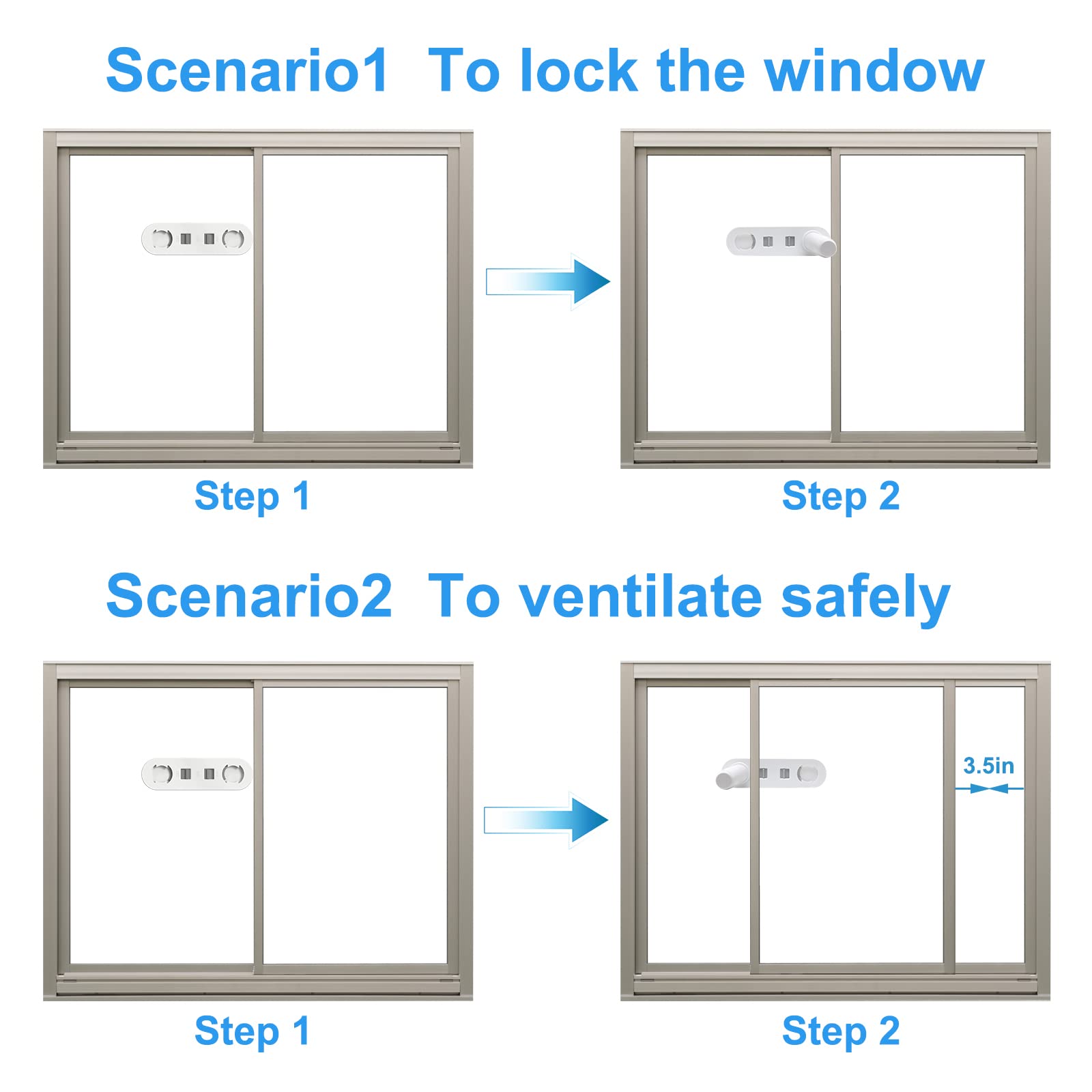 Childproof Sliding Glass Door Lock, Baby Safety Slide Window Locks for Kids Proof Patio Closet Doors No Drilling Tools Needed Easy Installation (White-Count of 4)