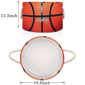 Sport Basketball Personalized Extra Large Baskets for Blanket Storage, Basketball Print Storage Basket Bins Living Room Baby Toy Nursery Laundry Basket Big Round Basket