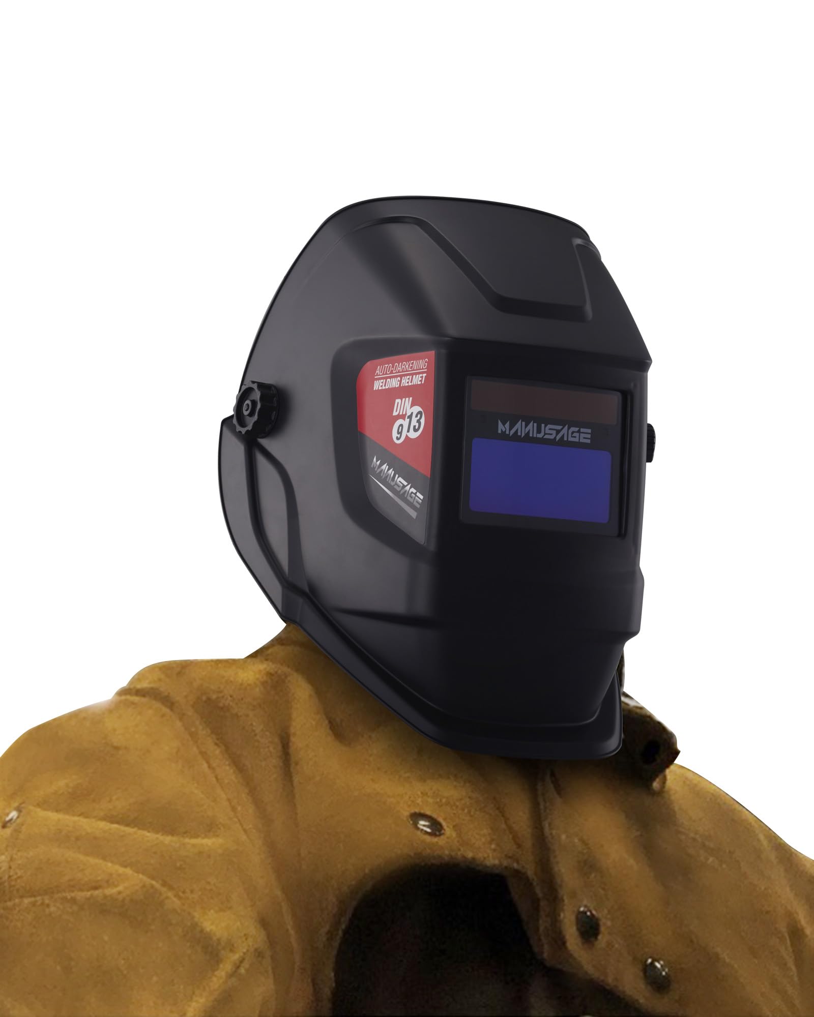 MANUSAGE Auto Darkening Welding Helmet for Men, Welding Hood Auto Darkening Has Dual Power Supply with Solar and Lithium Battery, Welding Mask True Color Shade 9-13 Ideal for Mig Tig ARC (M380SE)