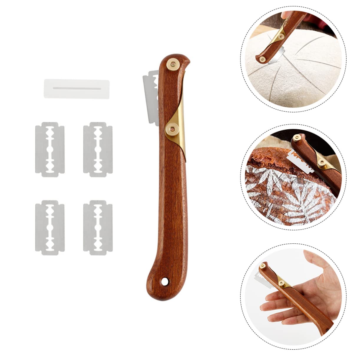 Bread Lame Scoring Tool, Bread Scorer Blade with Crafted Wooden Handle & 4 Blades, Premium Hand Crafted Bread Lame for Dough Scoring Knife,