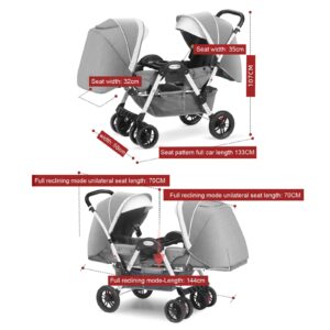 Twin Strollers for Infant Face to Face Umbrella Stroller with Adjustable Backrest Double Baby Stroller Pushchair All-Terrain Carriage, Child Tray,PU Wheels (Color : Gray 1)