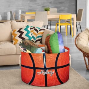 Sport Basketball Personalized Extra Large Baskets for Blanket Storage, Basketball Print Storage Basket Bins Living Room Baby Toy Nursery Laundry Basket Big Round Basket