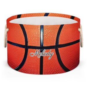 sport basketball personalized extra large baskets for blanket storage, basketball print storage basket bins living room baby toy nursery laundry basket big round basket