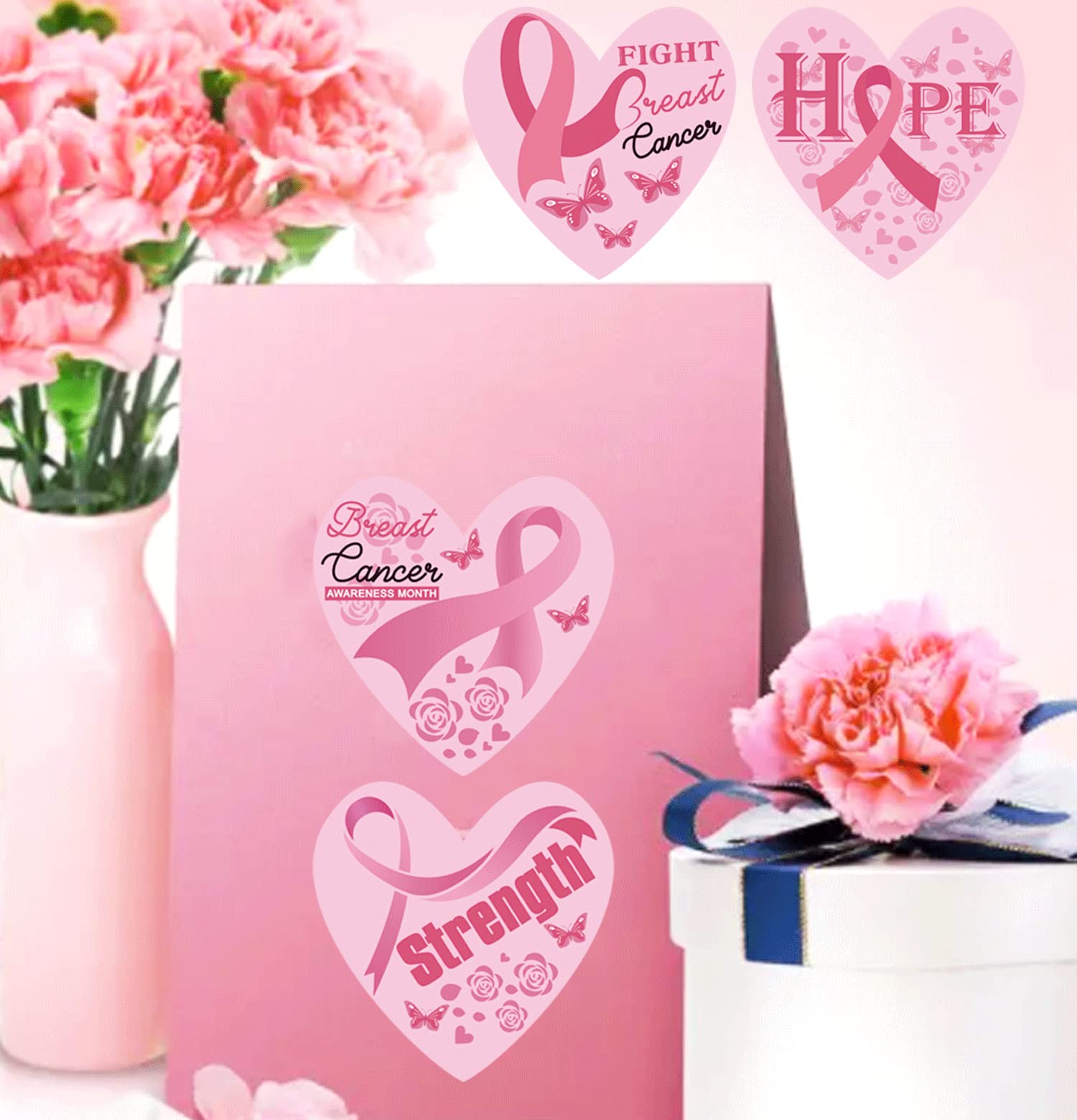 Breast Cancer Awareness Stickers 2 Inch Pink Heart Shaped Official Breast Cancer Hope Sticker for Women Girls,Charity Public Fundraising Favors Party Supplies 500 Pcs