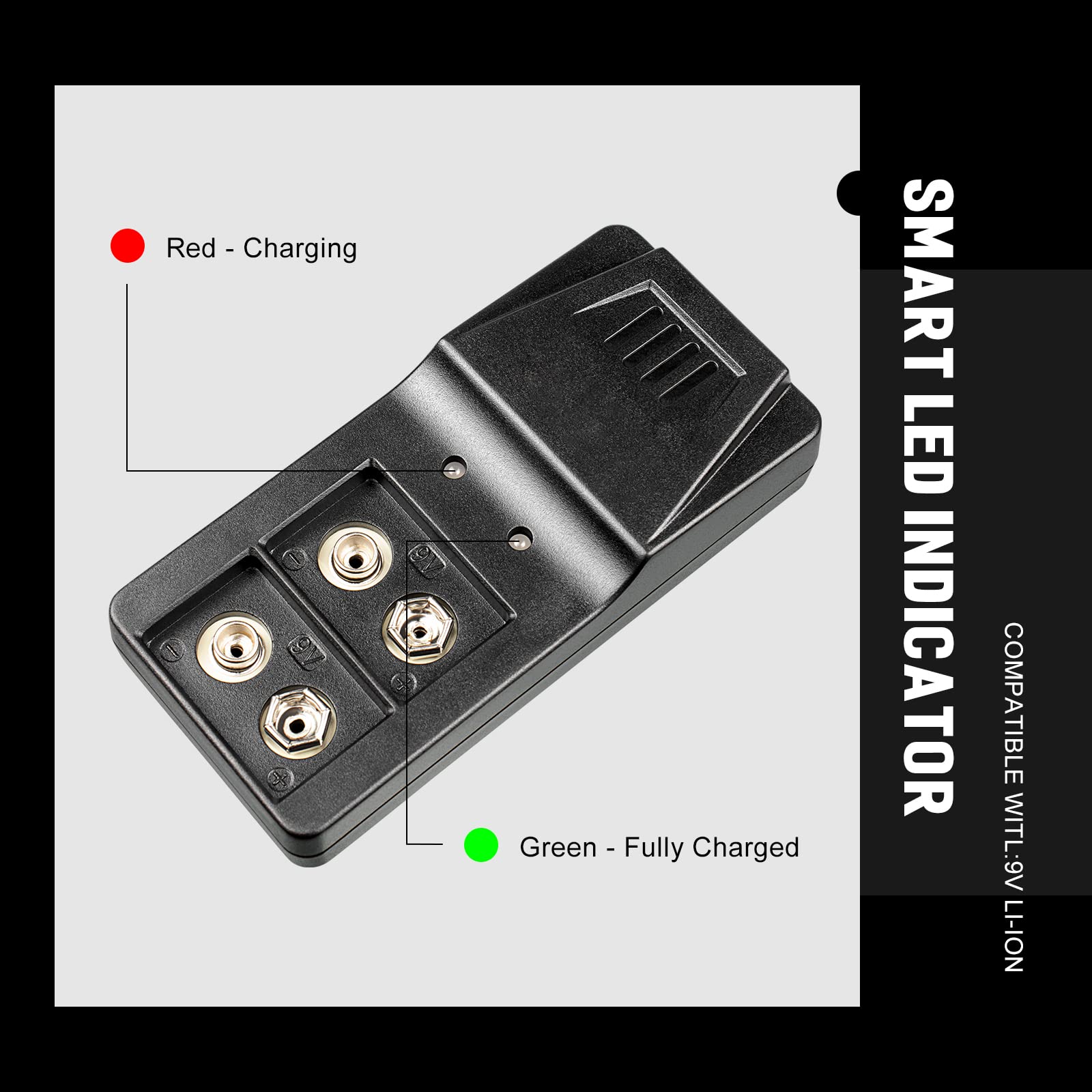 9V Batteries Charger 9V NiMh Charger USB for 9 Volt Lithium-ion/Ni-MH/Ni-CD Rechargeable Batteries （Battery Not Included）