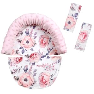 baby carseat headrest, mink baby head support girls, floral infant car seat insert, newborn cushion for strollers, pink flower