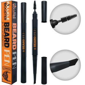 beard pen filler for men - barber styling grooming pencil - waterproof proof, sweat proof, long lasting solution with natural finish - cover beard and scalp patches in seconds - black 2 pack