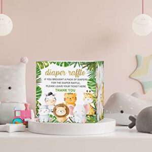 Diaper Raffle Tickets and Advice Cards For Baby Shower - 1 Card Collection Box & 50 Tickets, Jungle Animal Baby Shower Card Box, Party FavorsDecorationsSupplies, Game Kit, 8" Card Box -006BOX